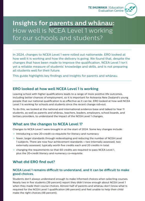 Insight for parents and whānau: How well is NCEA Level 1 working for ...